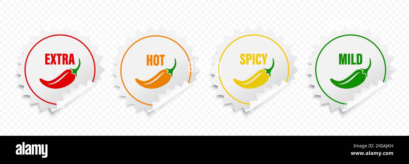 Realistic Vector Round Stickers with Spicy Chili Pepper Icon, Food ...