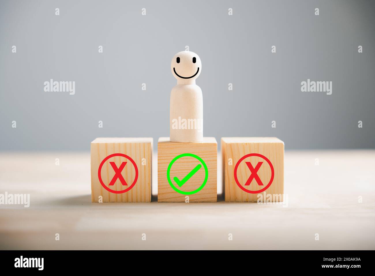 People on wood show right and wrong thinking yes or no. True or false ...