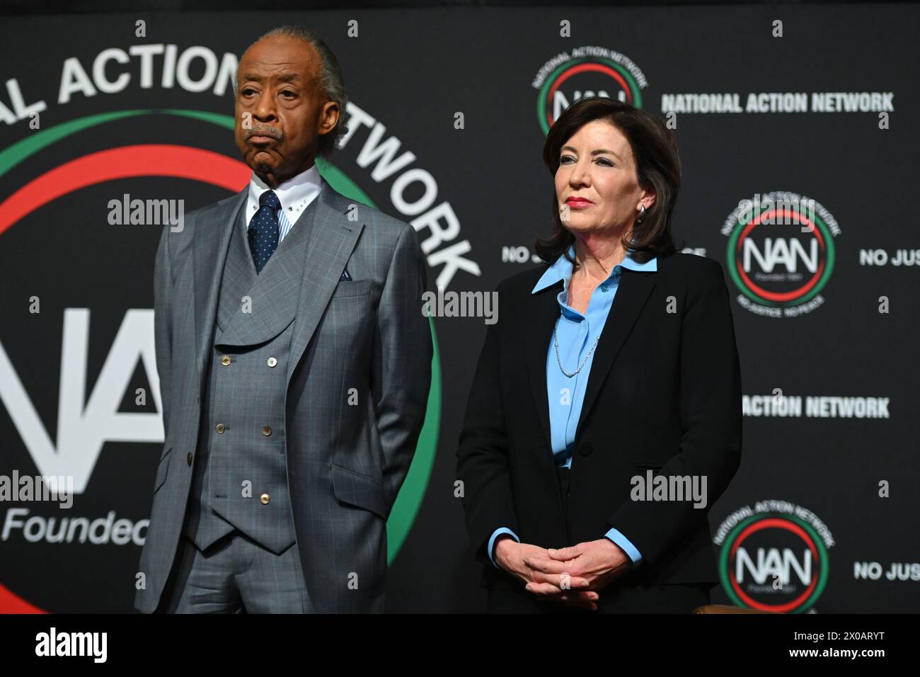 Rev. Al Sharpton and Governor Kathy Hochul speak during the National ...