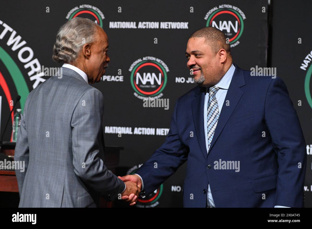 Rev. Al Sharpton and District Attorney Alvin Bragg speak during the ...