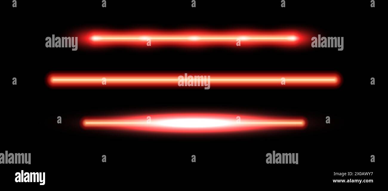 Red neon tube lamp set. Glowing led light line beam collection. Warm ...