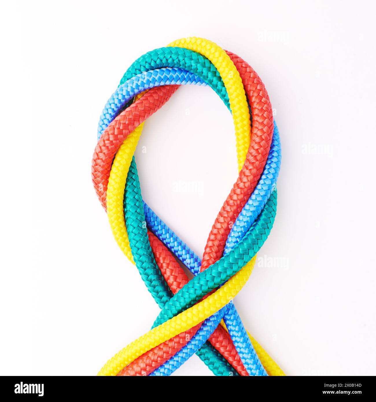 Colorful, ropes and tied for together in studio to represent unity ...
