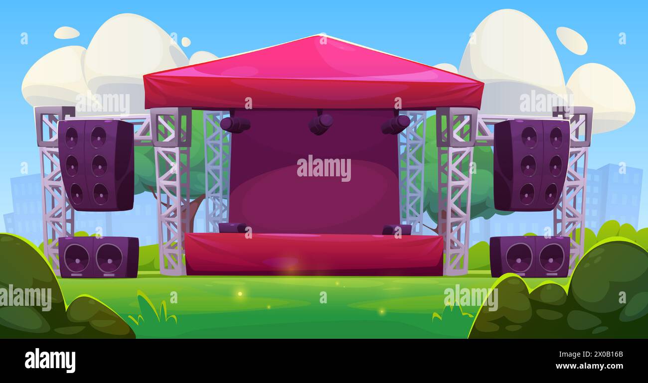 Outdoor music concert stage. Park festival open air show cartoon ...