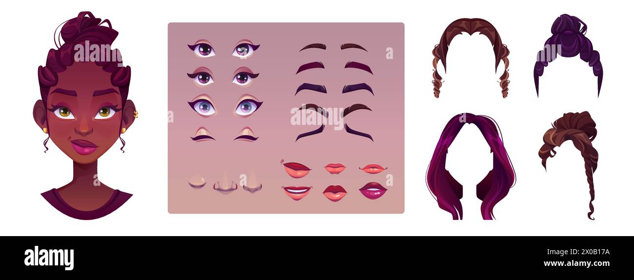 African woman avatar construction kit with different face elements ...