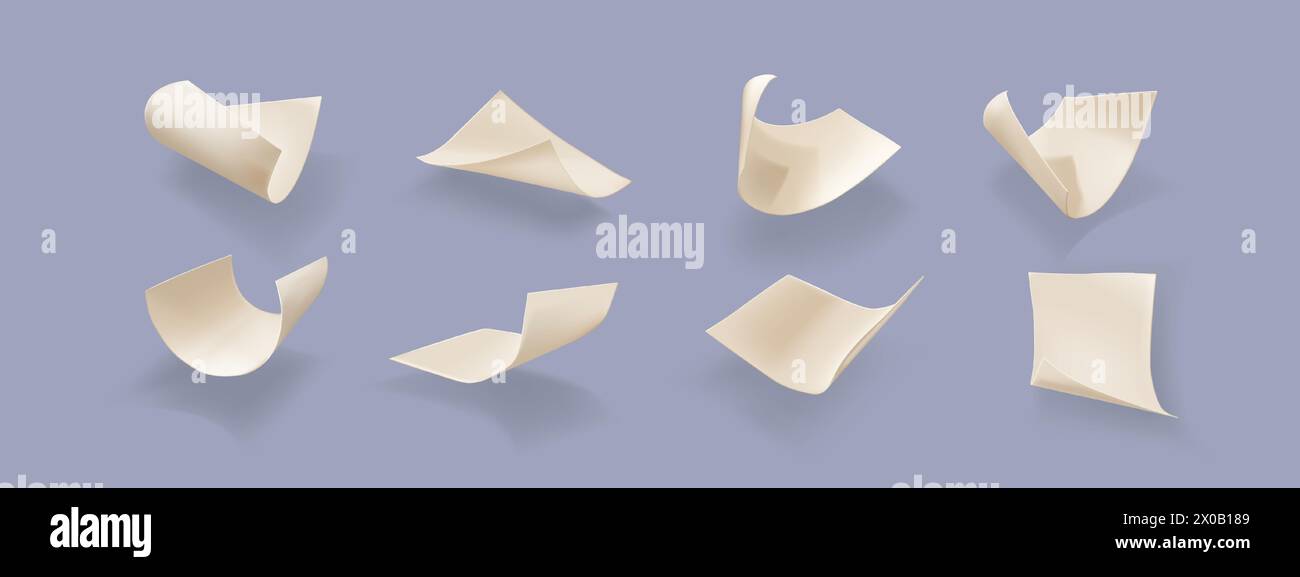 Flying curled paper sheet with shadow. Realistic 3d vector illustration ...