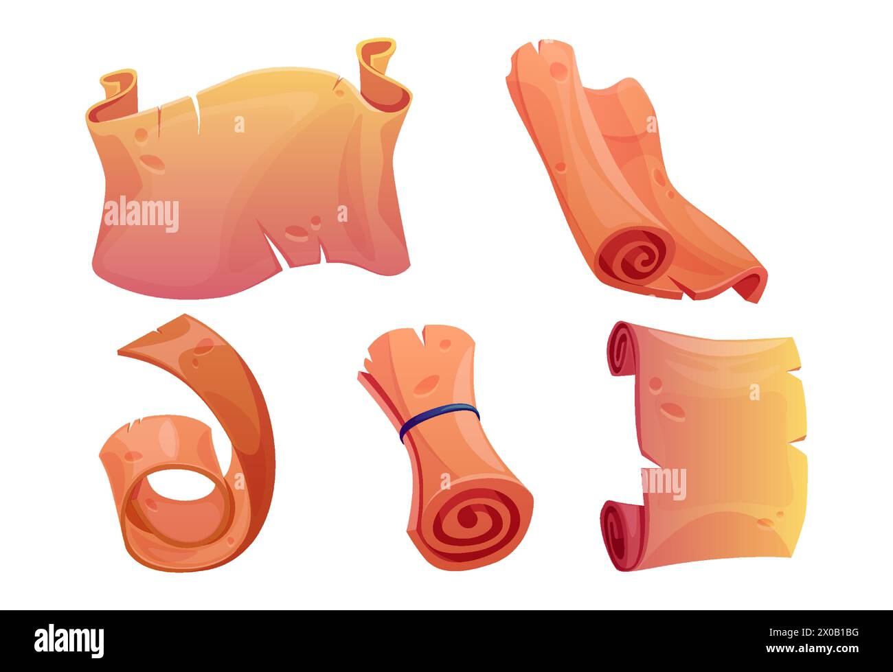 Parchment scroll with empty space for text. Magic game ui icons and assets of papyrus roll and ...