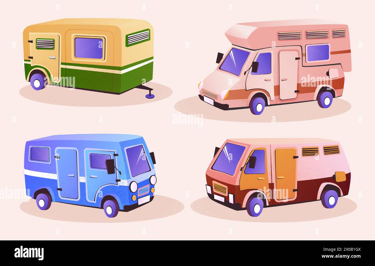 Camper van for family journey and summer outdoor recreation. Cartoon ...
