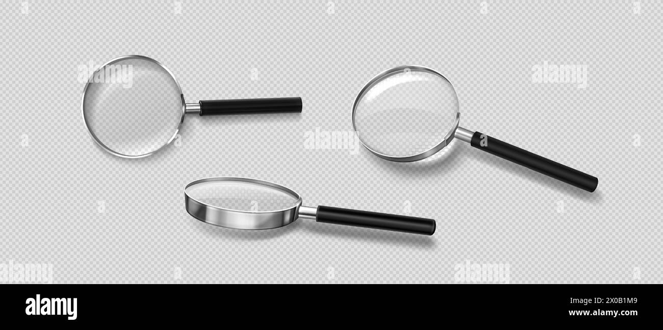 Realistic 3d magnifier glass in different angles of view. Vector ...