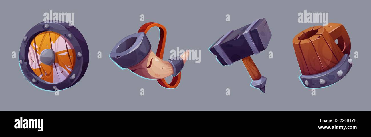 Viking game shield and fantasy rpg ui icon vector. Magic medieval ...