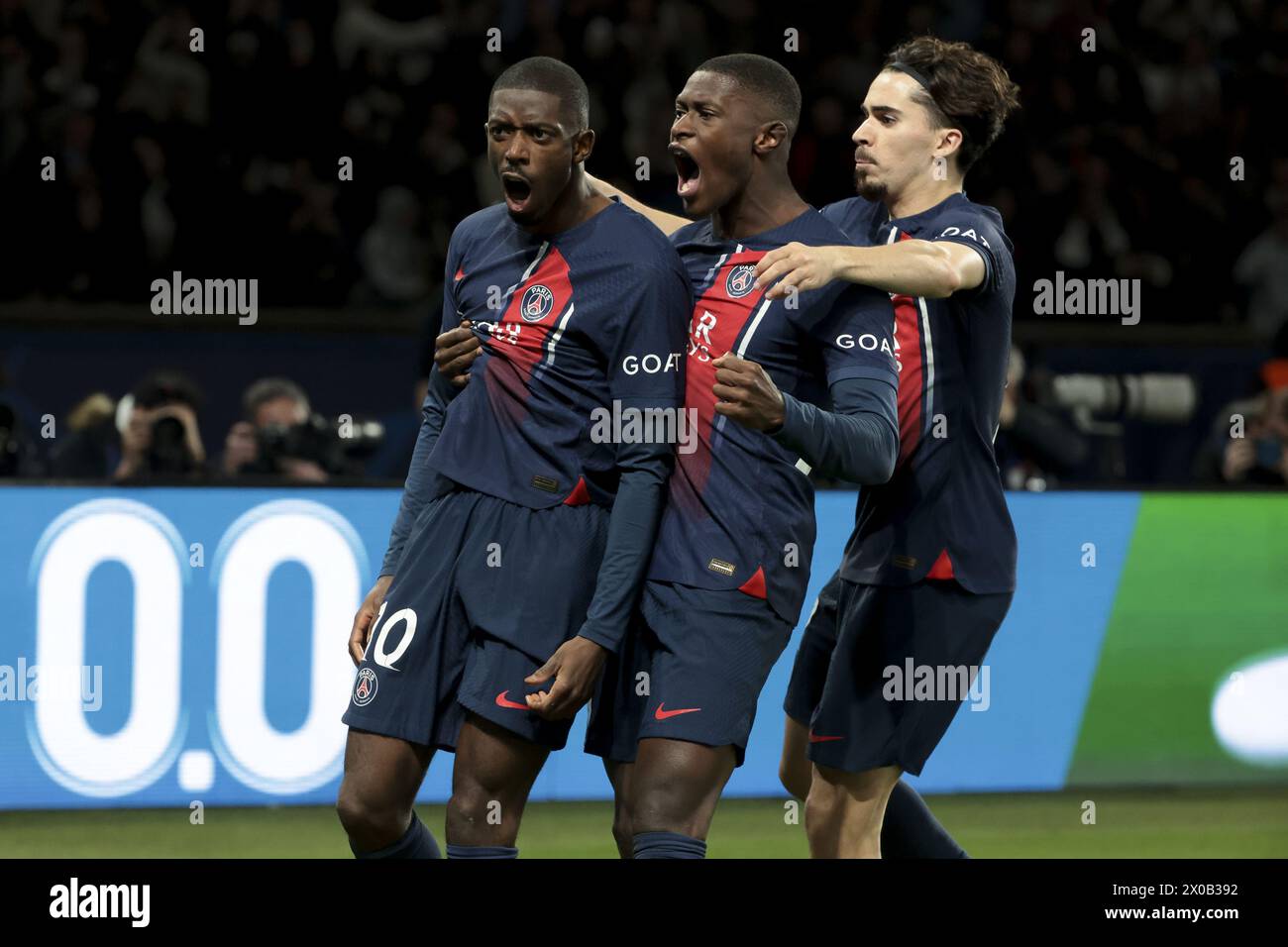 Ousmane Dembele of PSG celebrates his goal with Nuno Mendes, Vitinha of ...