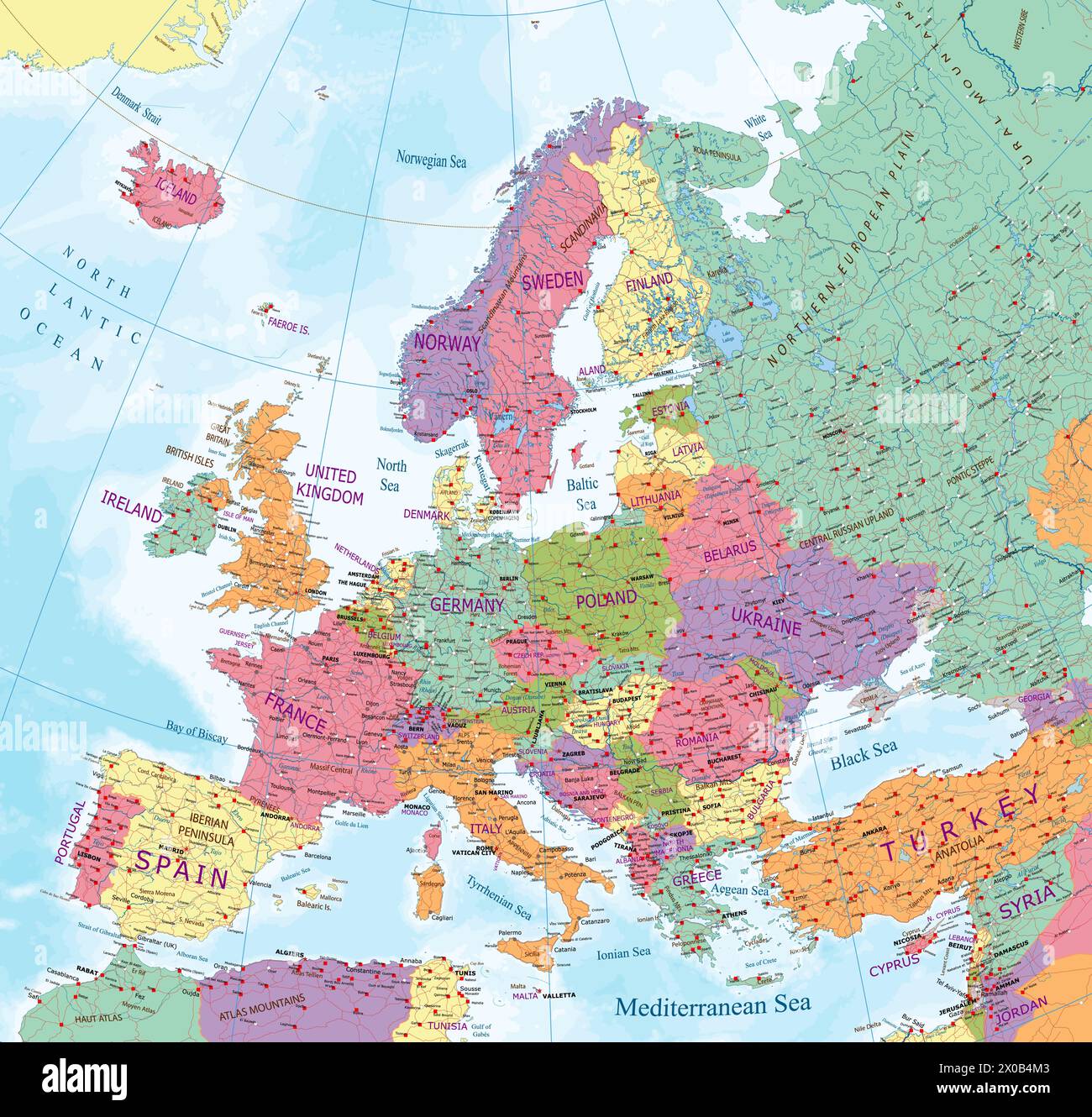 Detailed political map of Europe Stock Vector Image & Art - Alamy