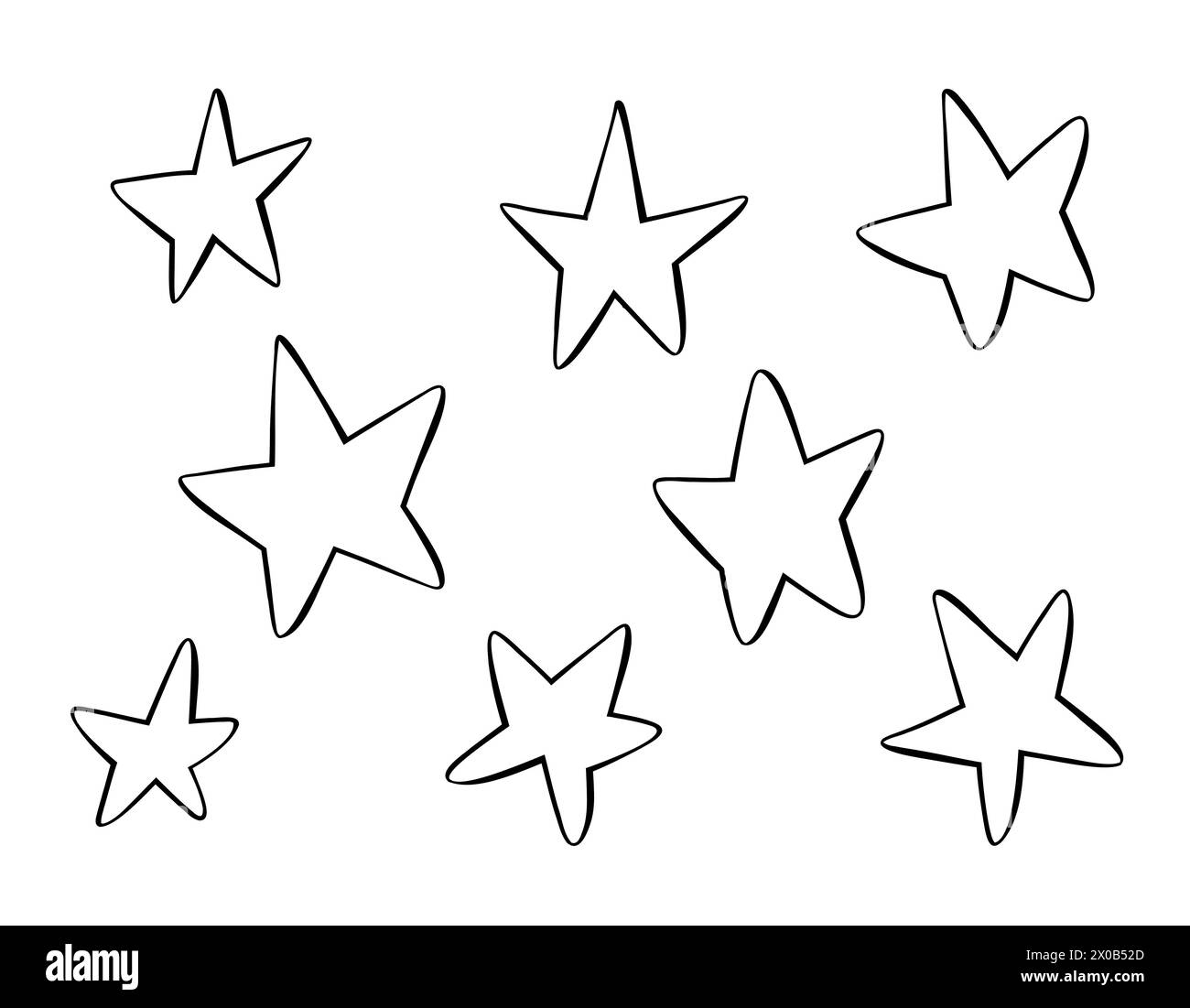 Vector set of different stars on a white background. Hand drawn doodle ...