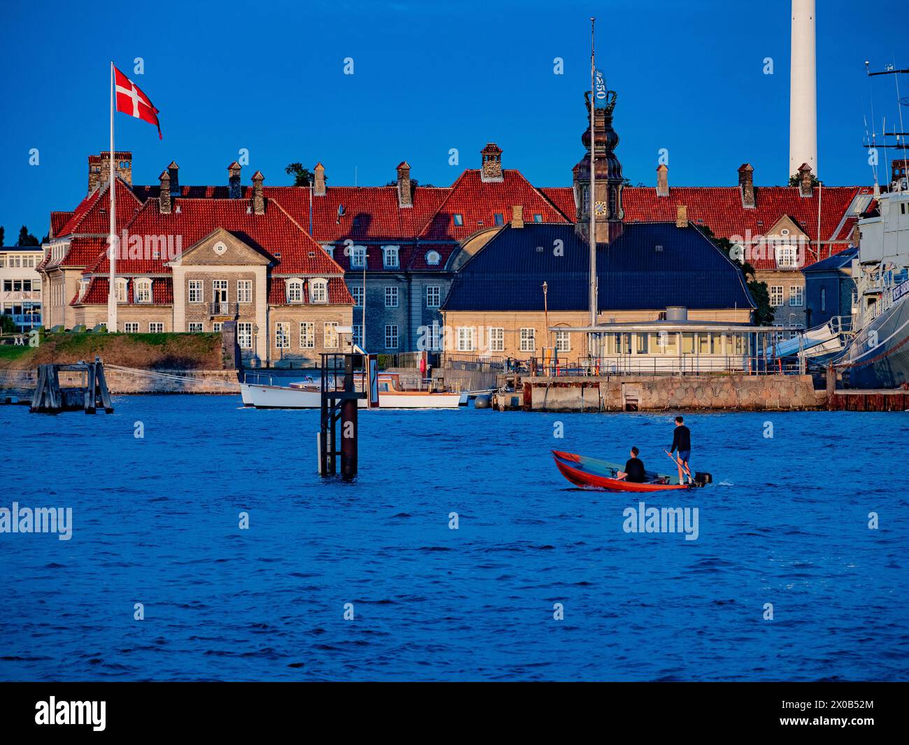 Recreational boating in front of Copenhagen Nyholm Naval Base Denmark ...