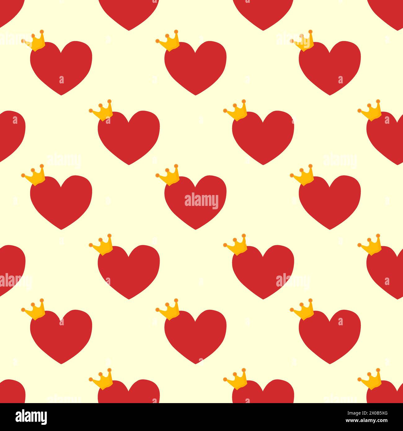 Repeated Red Hearts with crowns drawn by hand. Cute seamless pattern ...