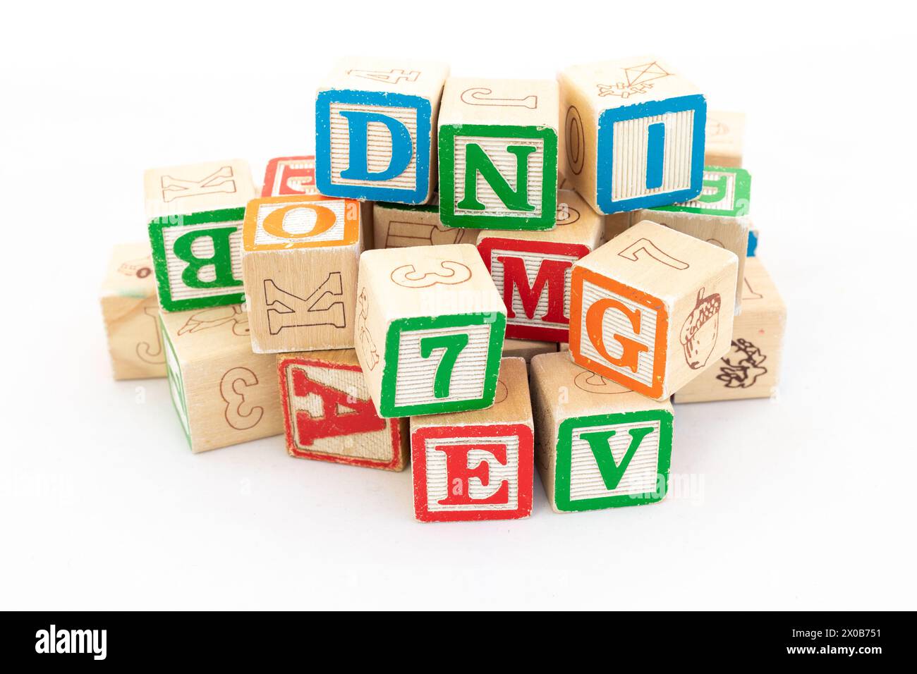 Vibrant color wooden alphabet blocks isolated on white background Stock ...