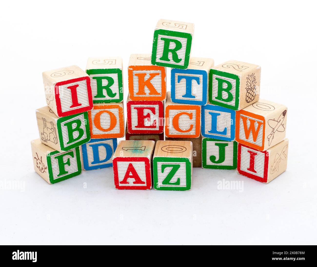 Wooden alphabet blocks isolated on white background. Closeup view Stock ...