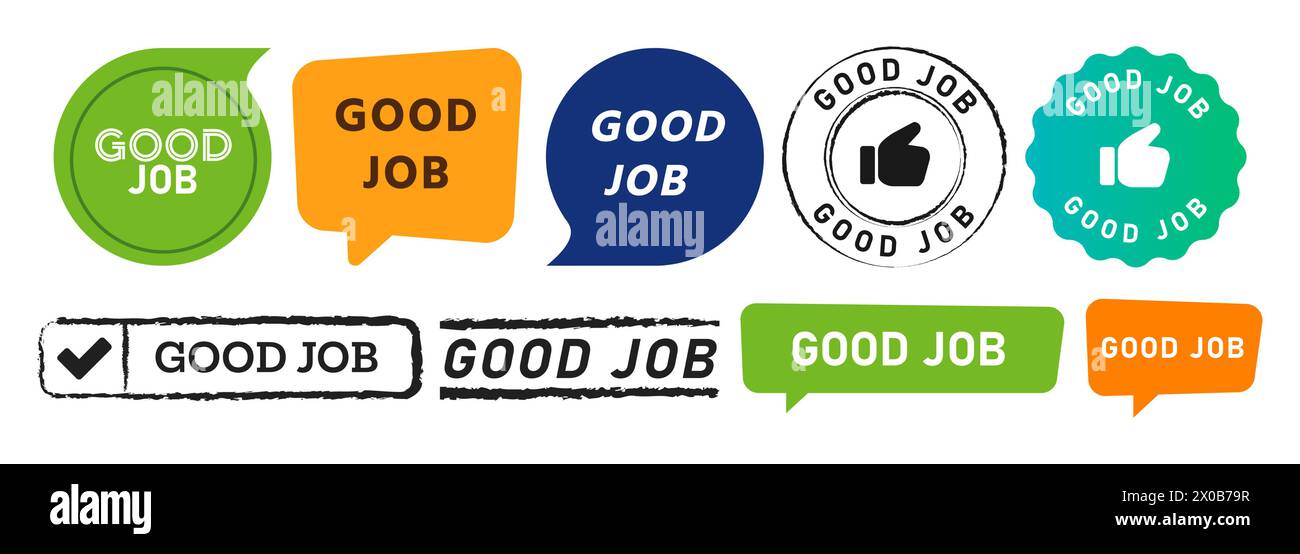 good job stamp and speech bubble label sticker sign for motivation inspiration Stock Vector ...