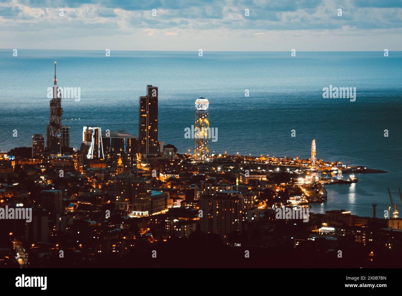 Amazing panoramic view of Batumi city skyline in blue hour day to night ...