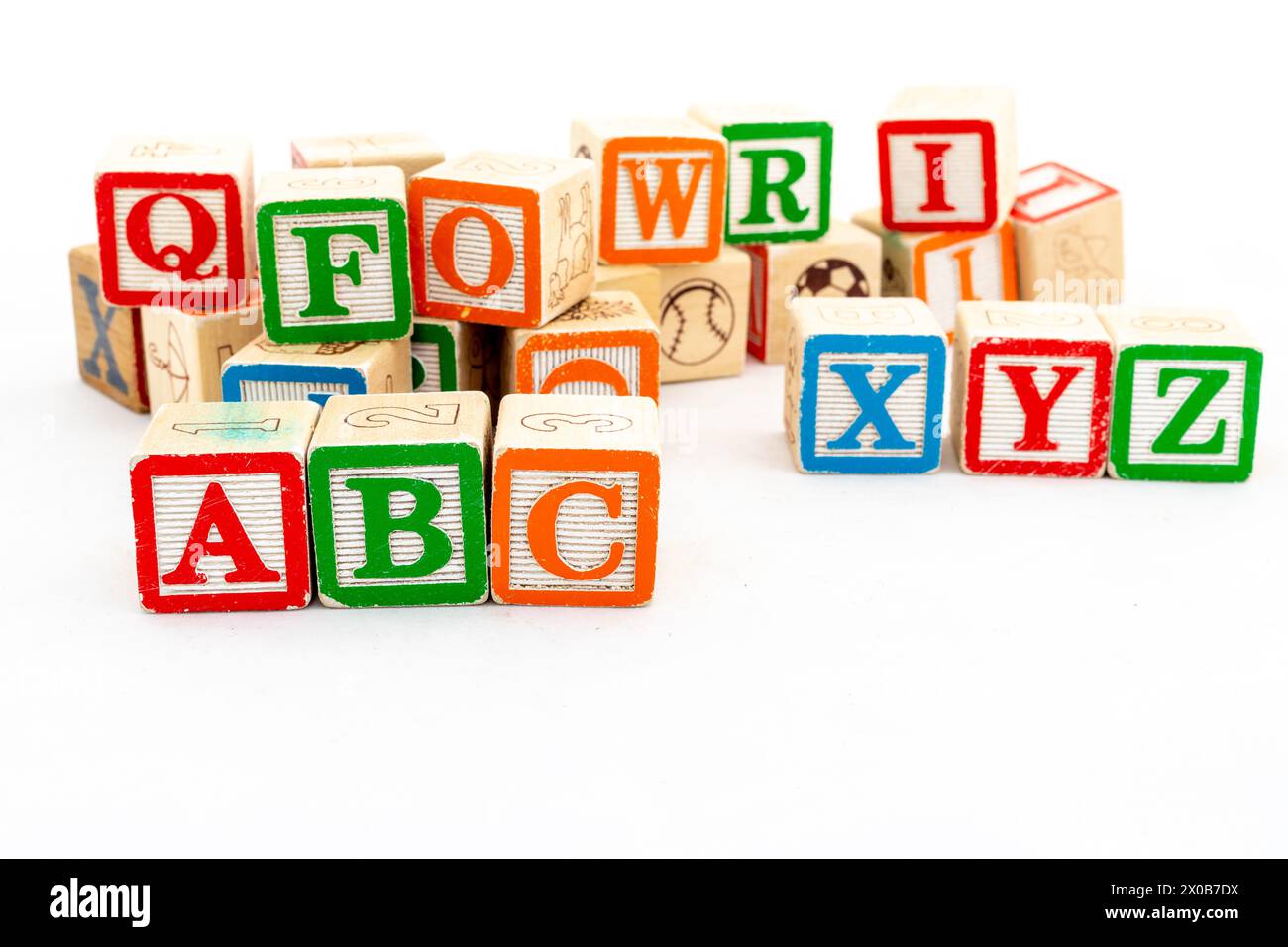 Alphabet wooden blocks with ABC alphabets selective focused isolated on ...