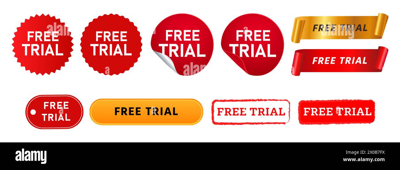 free trial stamp label sticker and button sign for promotion offer ...