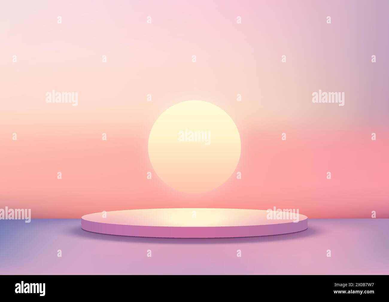 3D round pink platform with a scenic sunset in the background, Natural ...