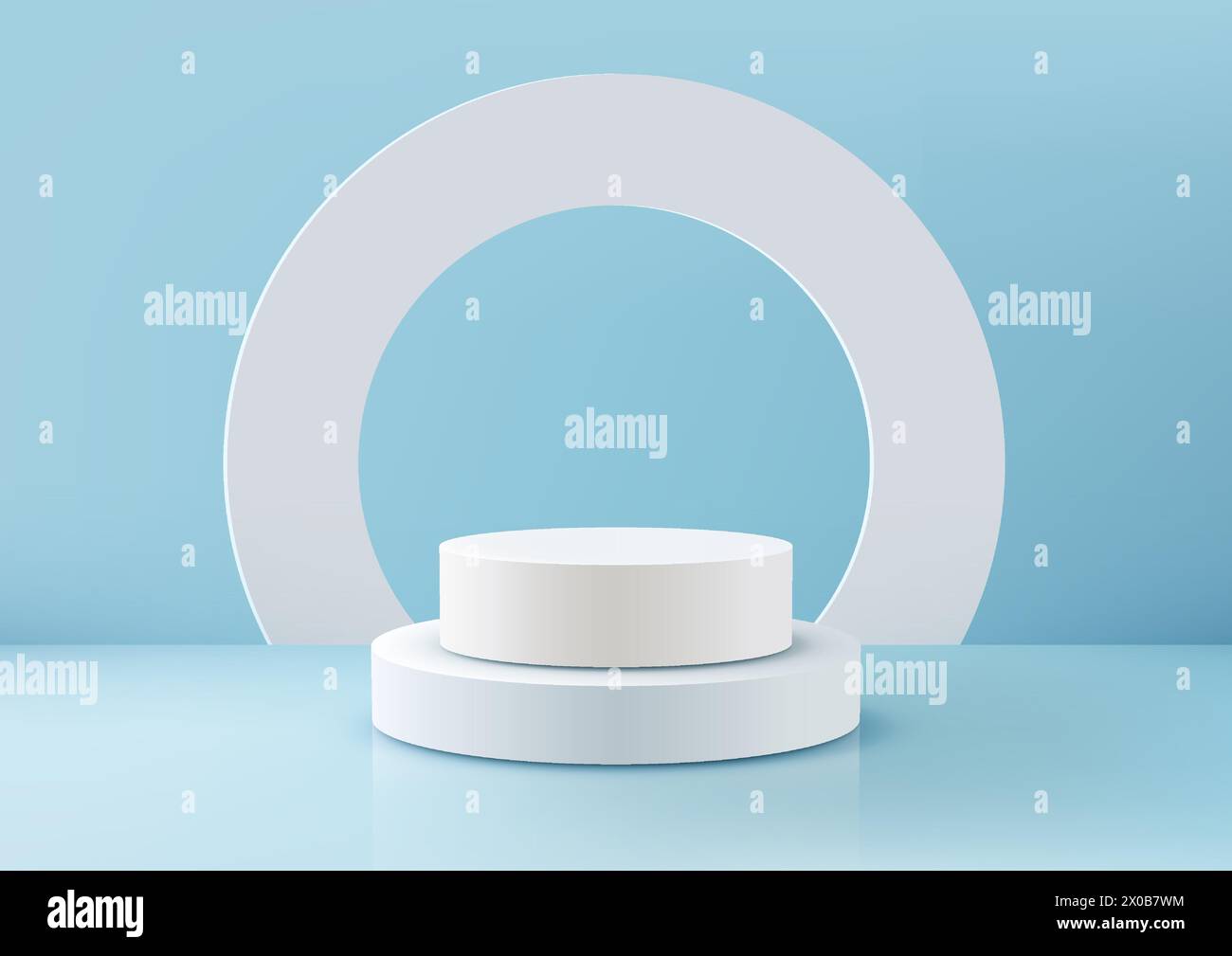 3D realistic white color podium platform with circle frame backdrop ...