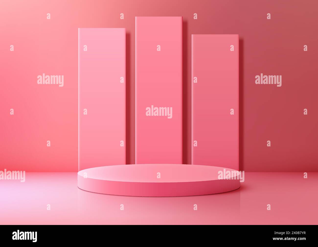 3D round pink podium sits in a room with pink walls, Product mockup ...