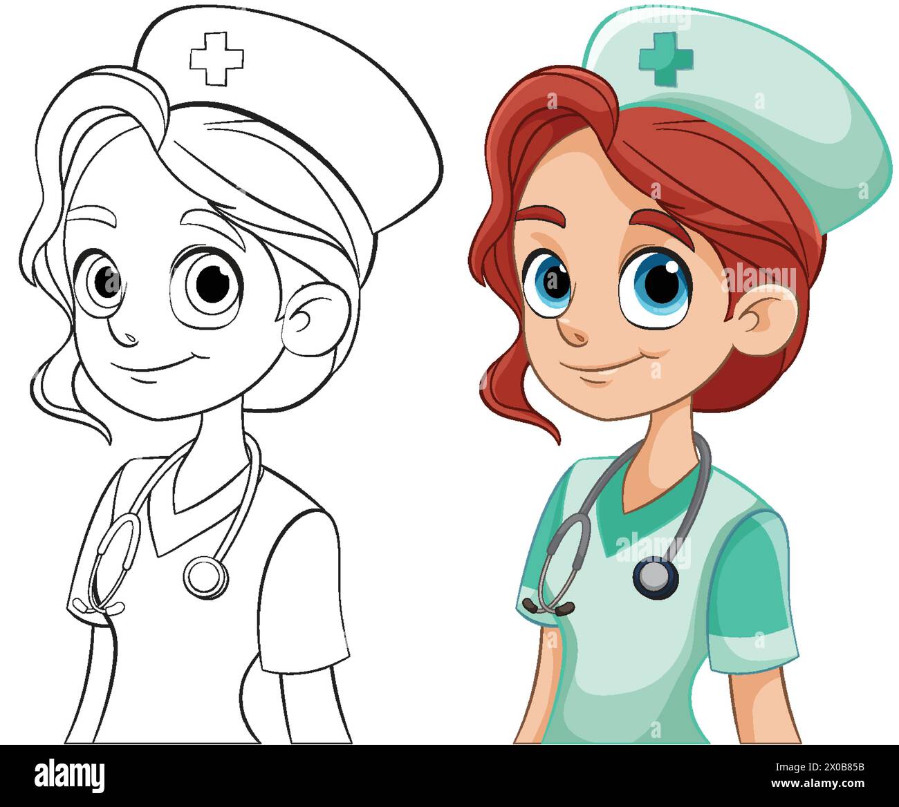 Colorful and outlined nurse character drawings Stock Vector Image & Art ...