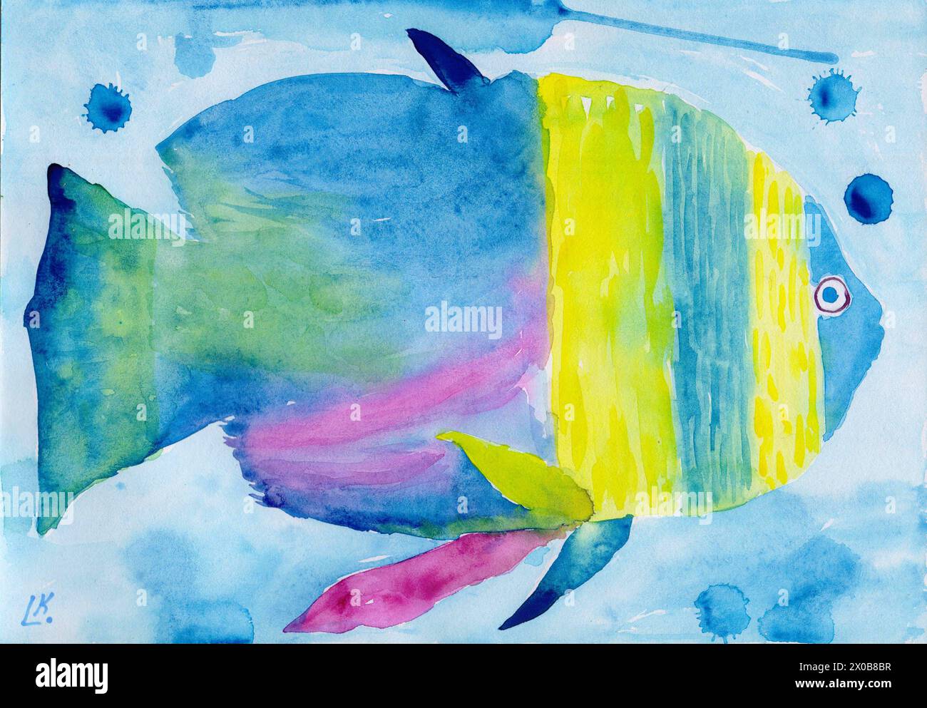 Fish watercolor painting digital file art Stock Photo - Alamy