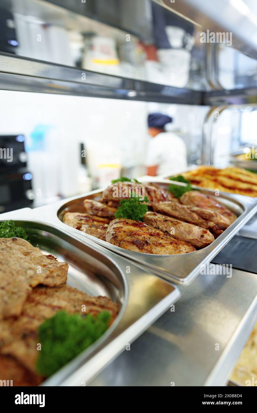 Variety of Food Displayed on Buffet Table Stock Photo - Alamy