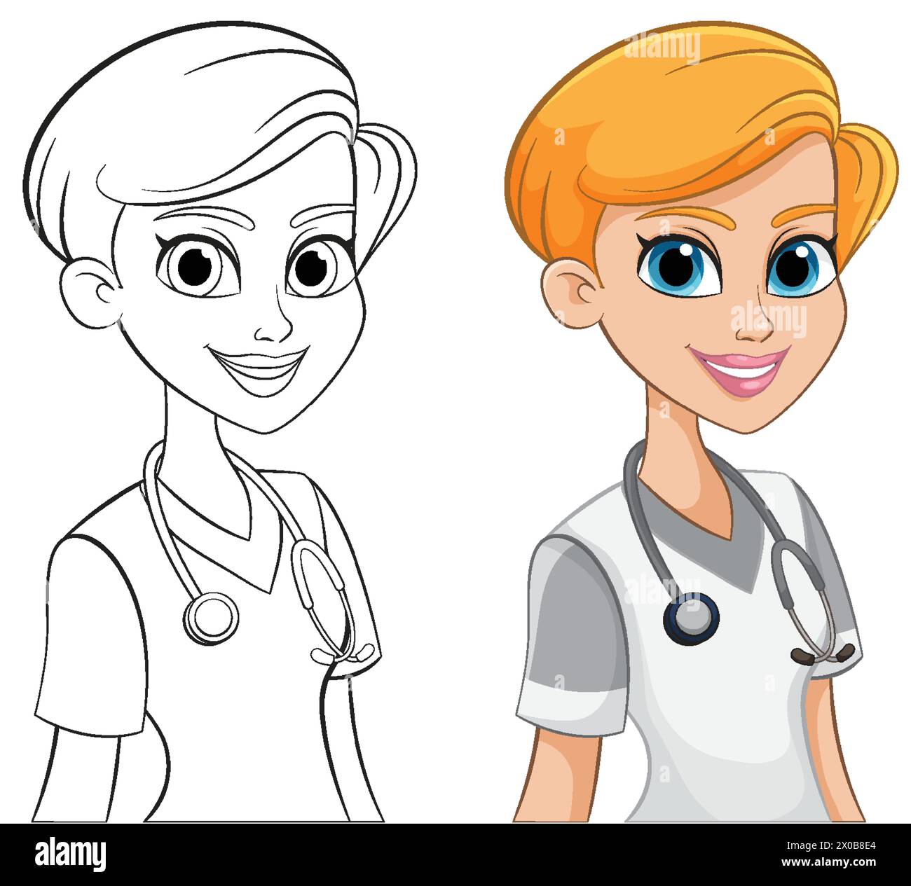 Colorful and outlined versions of a cartoon nurse Stock Vector Image ...
