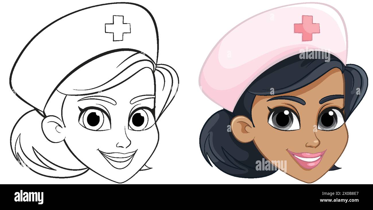 Color and outline of a smiling female nurse Stock Vector Image & Art ...