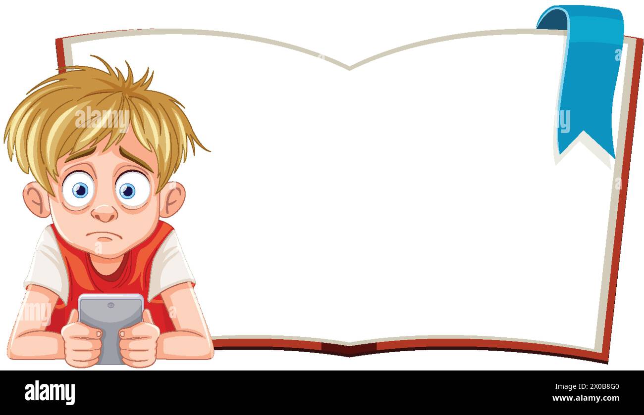 Cartoon boy looking tired with book and game Stock Vector Image & Art ...