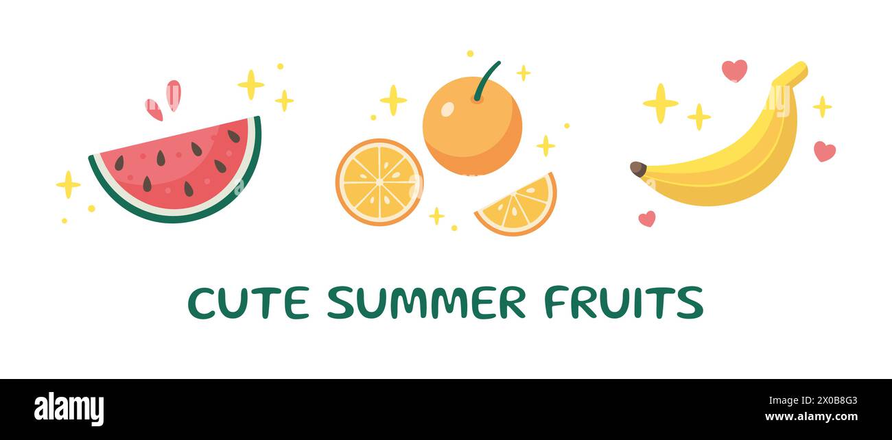 Summer popular food Set. Cute summer fruit, ice cream icons collection ...