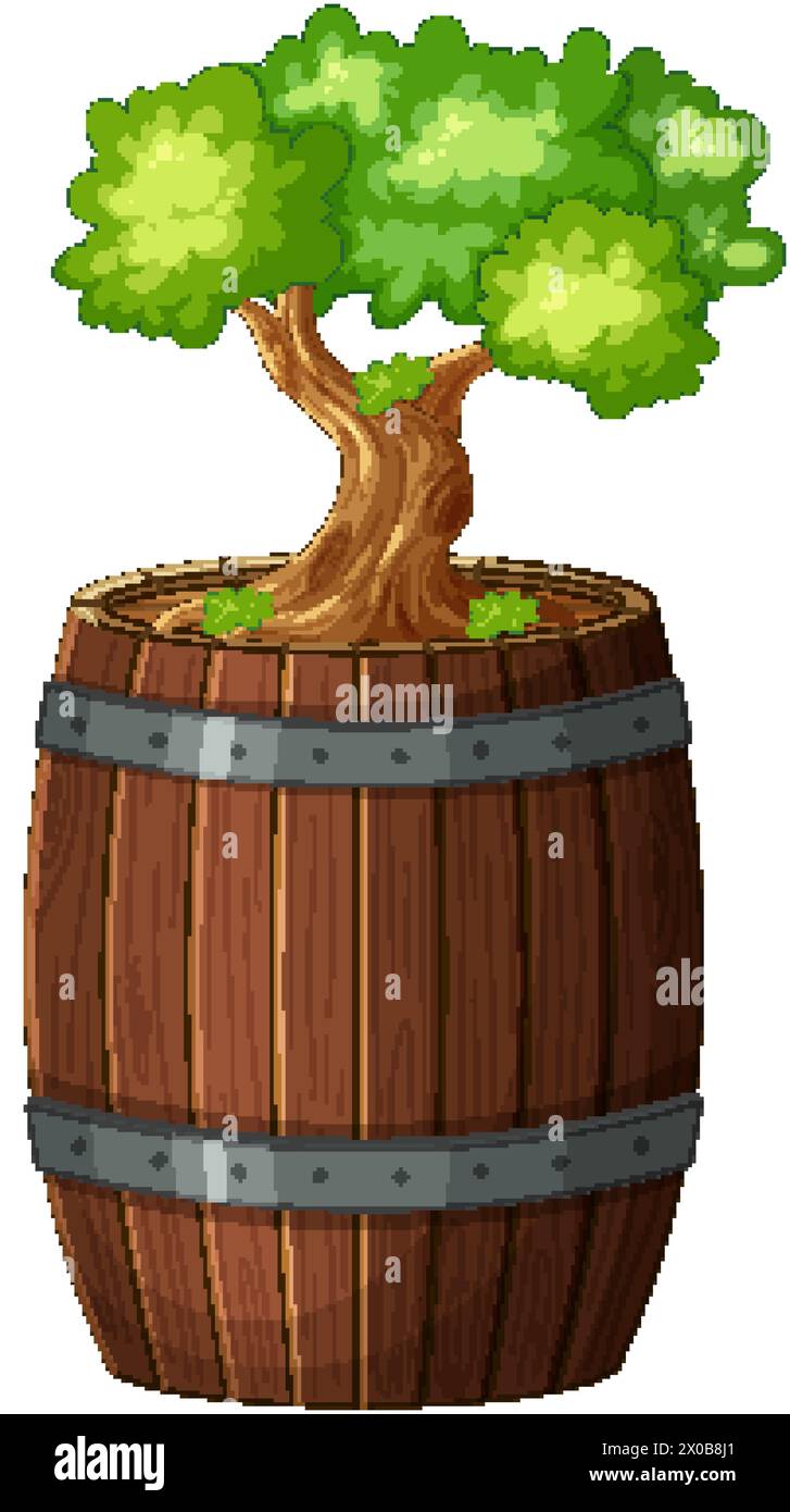 Illustration of a vibrant tree sprouting from a barrel Stock Vector ...