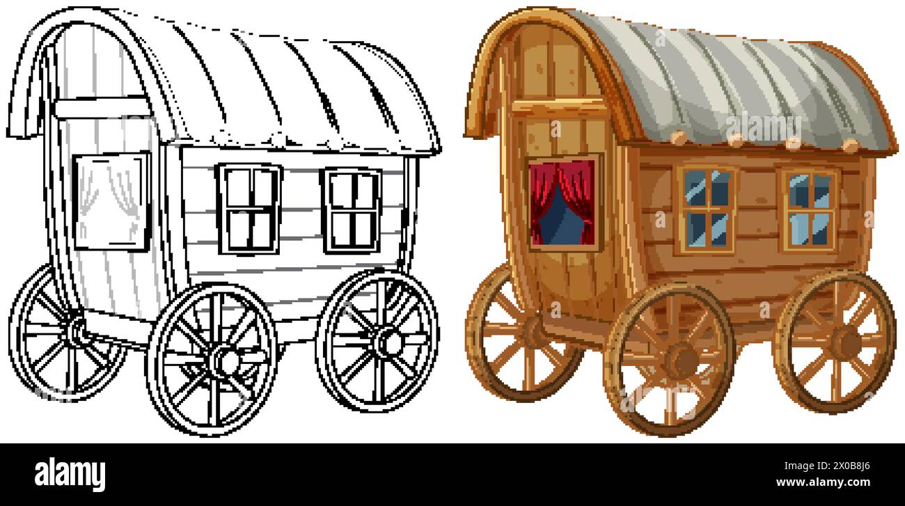 Vector illustration of a classic wooden caravan Stock Vector Image ...