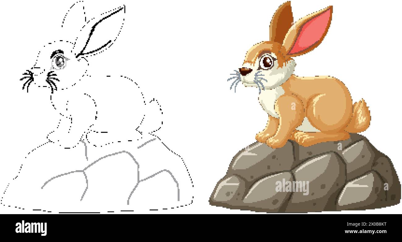 Vector illustration of a rabbit sitting on a rock Stock Vector Image ...