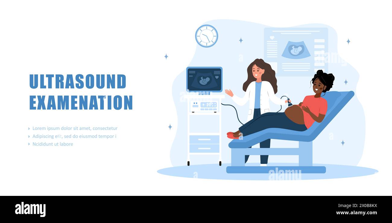 Ultrasound examination. Landing page template. Female doctor doing ...