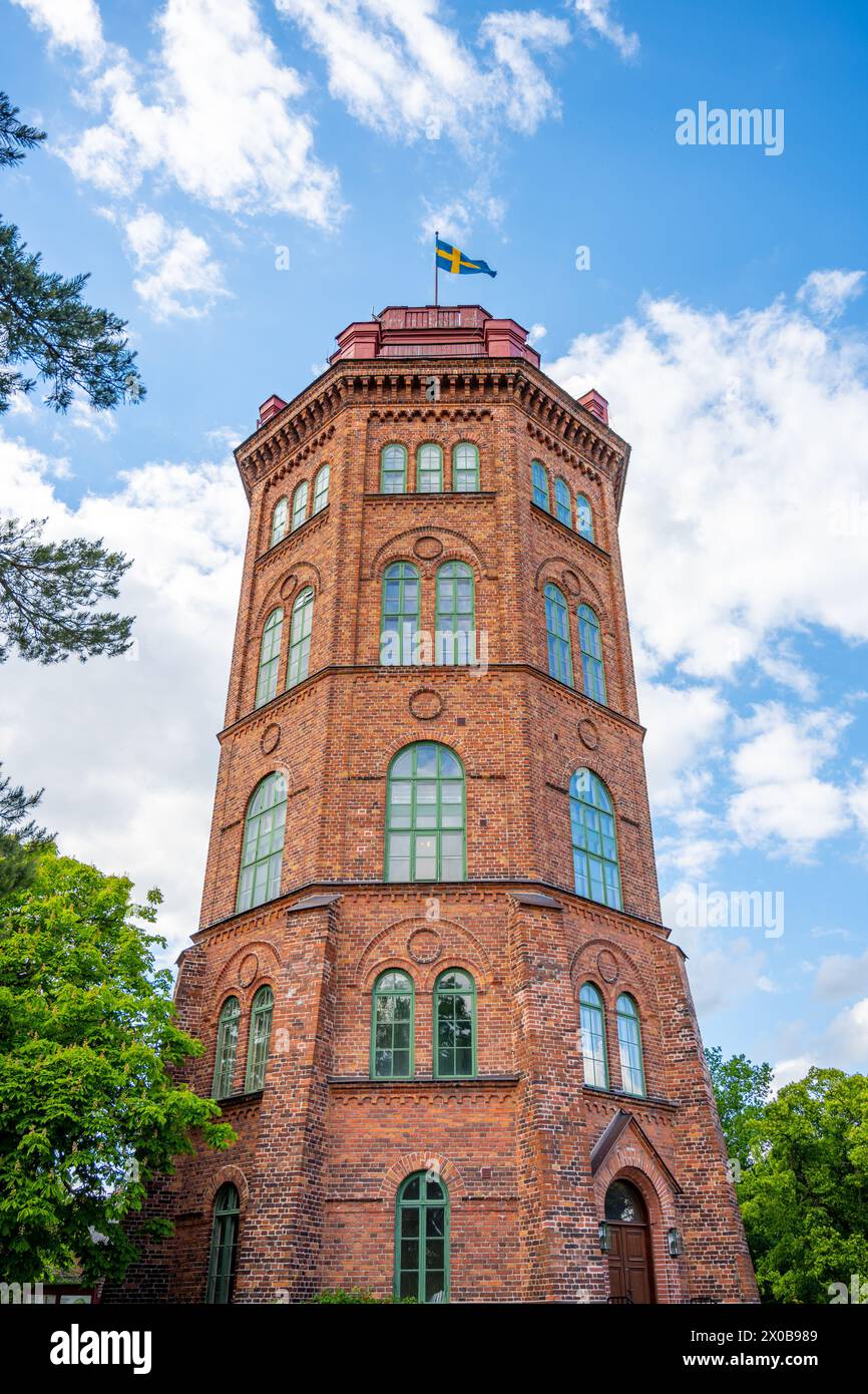 Bredablick Tower stands tall against a blue, cloud-speckled sky at ...