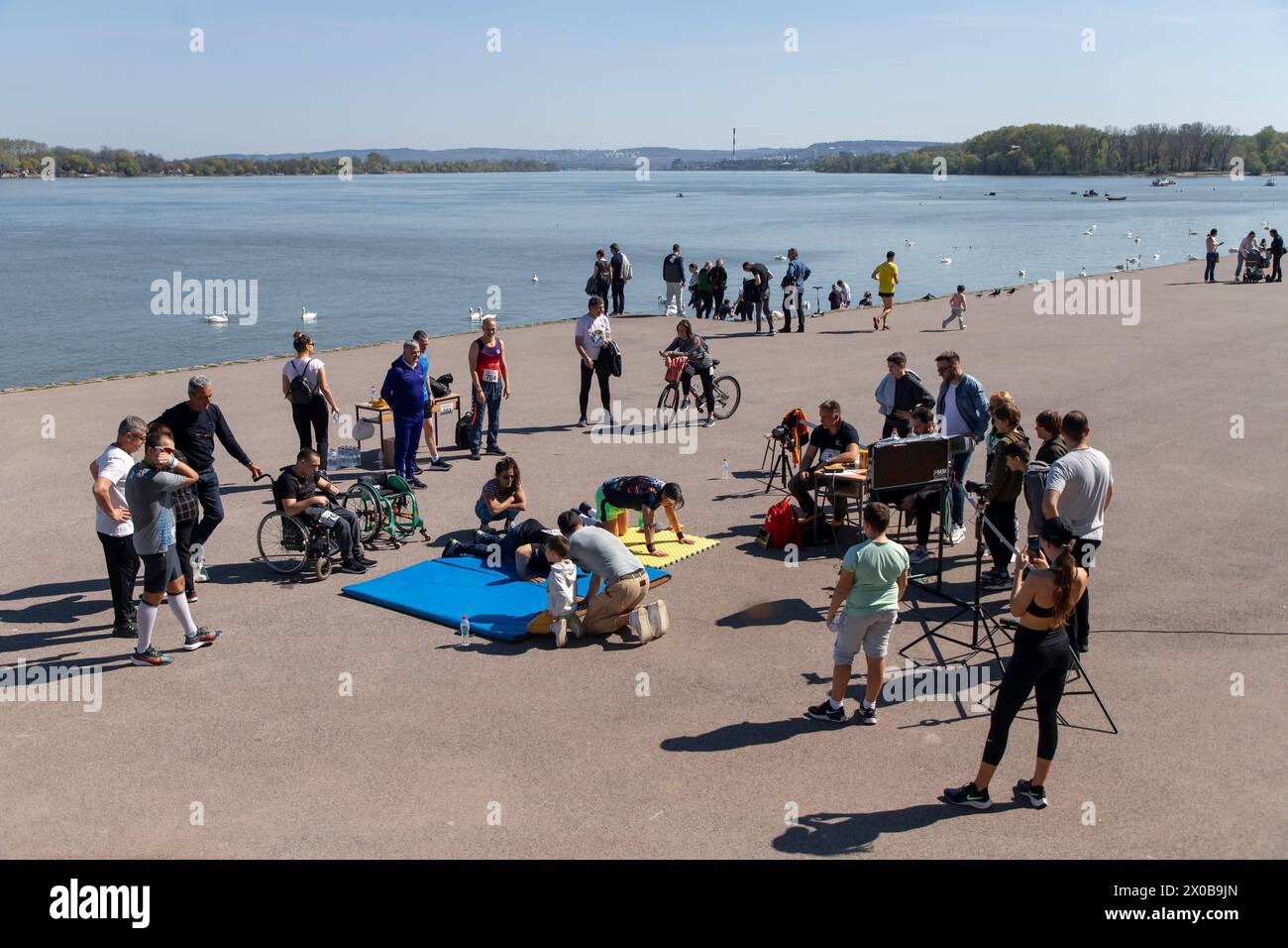 Belgrade, Serbia, Mar 23, 2024: Saturday morning at Zemun Quay ...