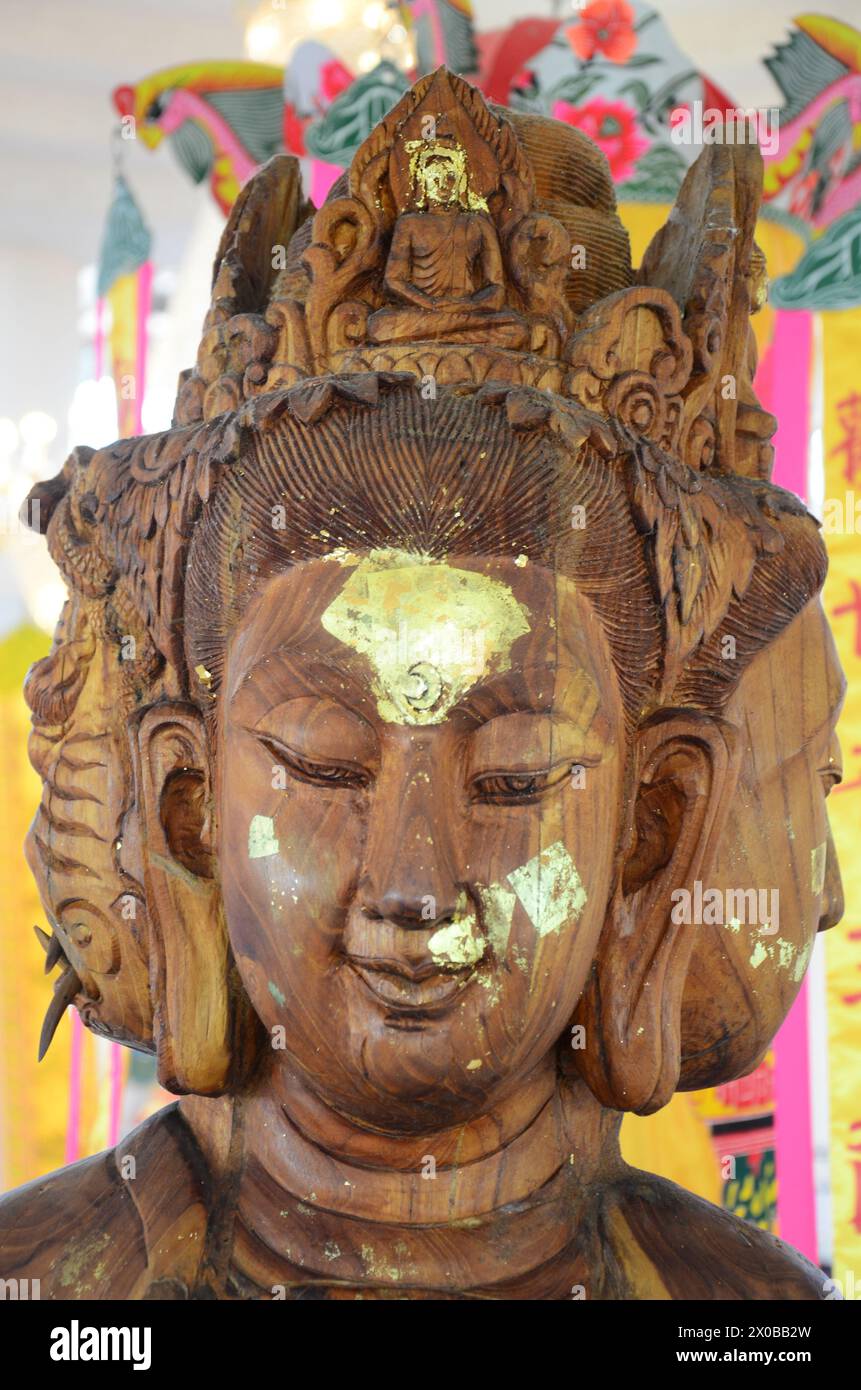 Guanyin Avalokiteshvara three face or Guan Yin bodhisattva goddess ...