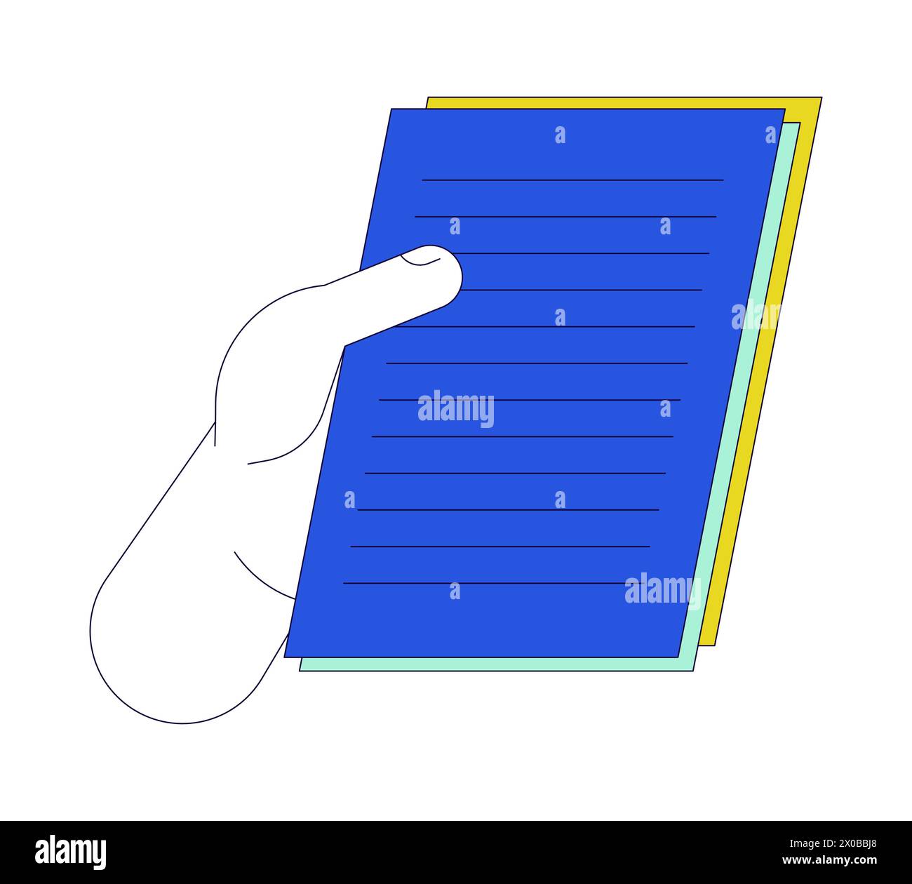 Holding paperwork linear cartoon character hand illustration Stock ...