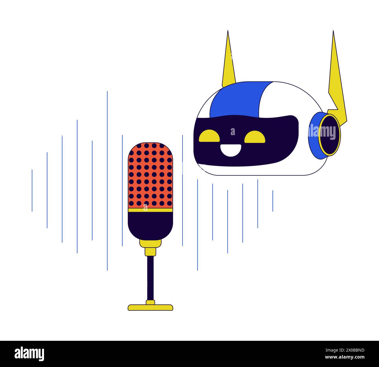 Robot microphone recording 2D linear cartoon object Stock Vector Image ...