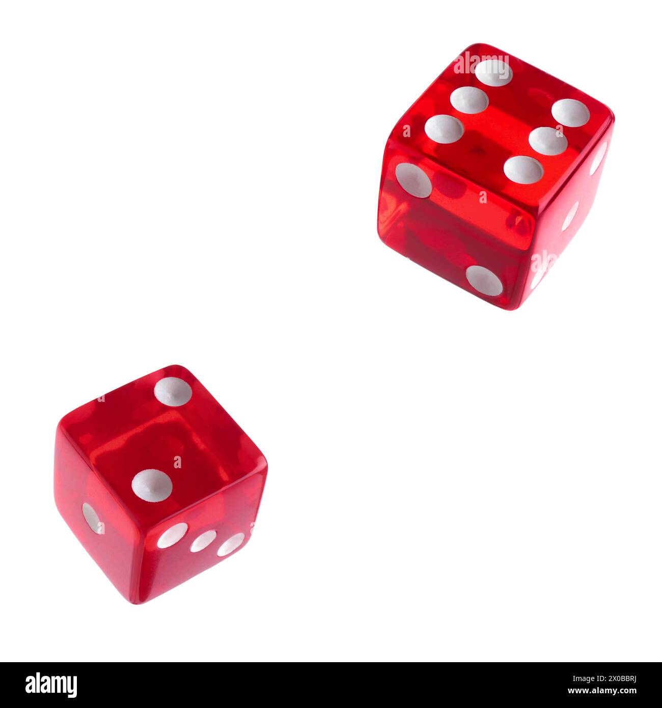 Two red dice in air on white background Stock Photo - Alamy