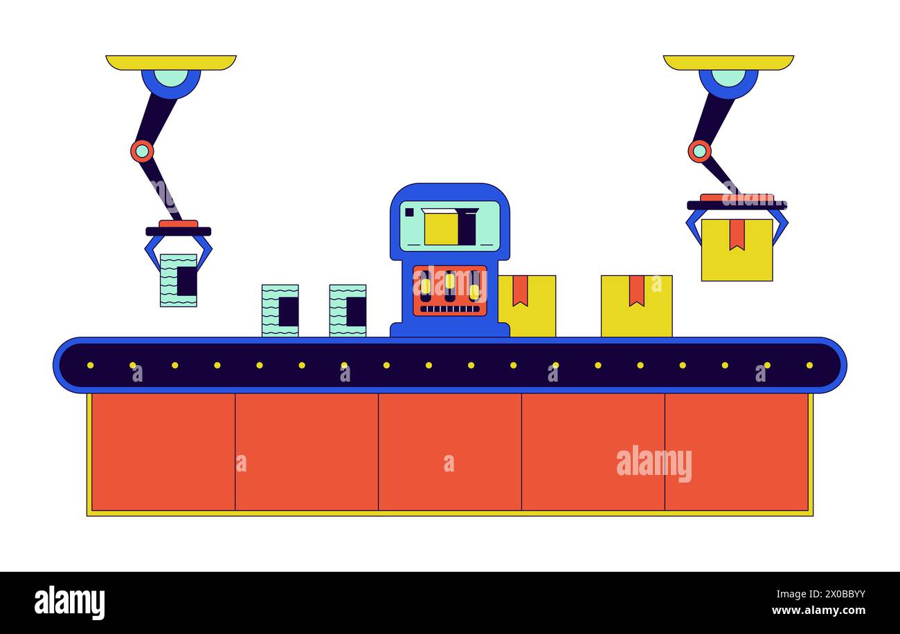 Factory Assembly Line Boxes 2d Linear Cartoon Object Stock Vector Image And Art Alamy