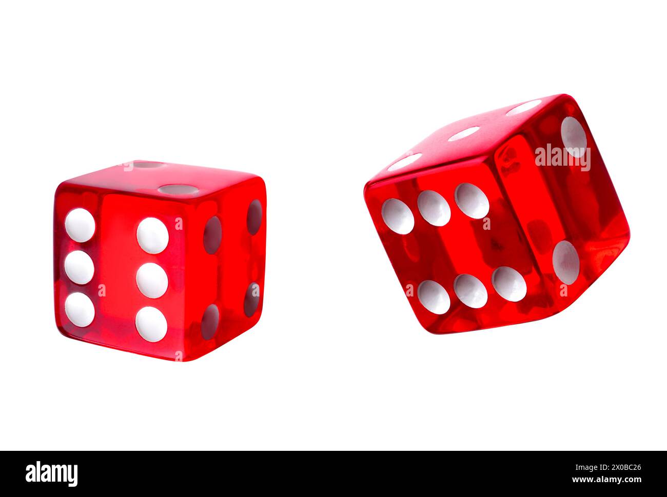 Two red dice in air on white background Stock Photo - Alamy