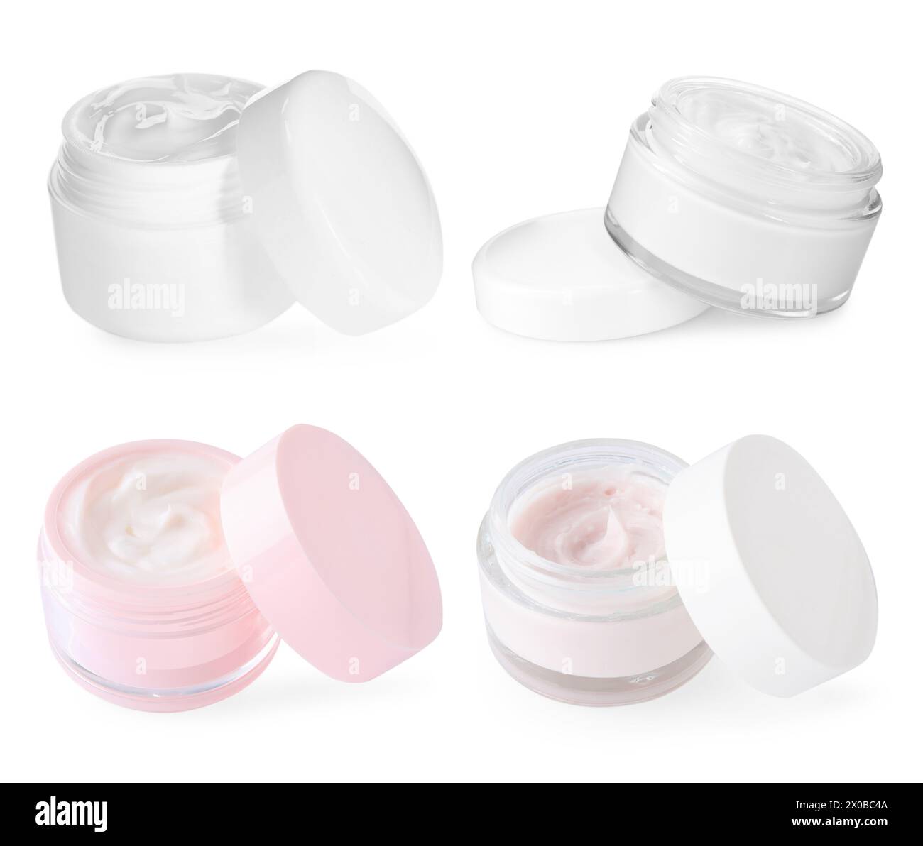 Jars with body cream isolated on white, set. Skin care product Stock ...
