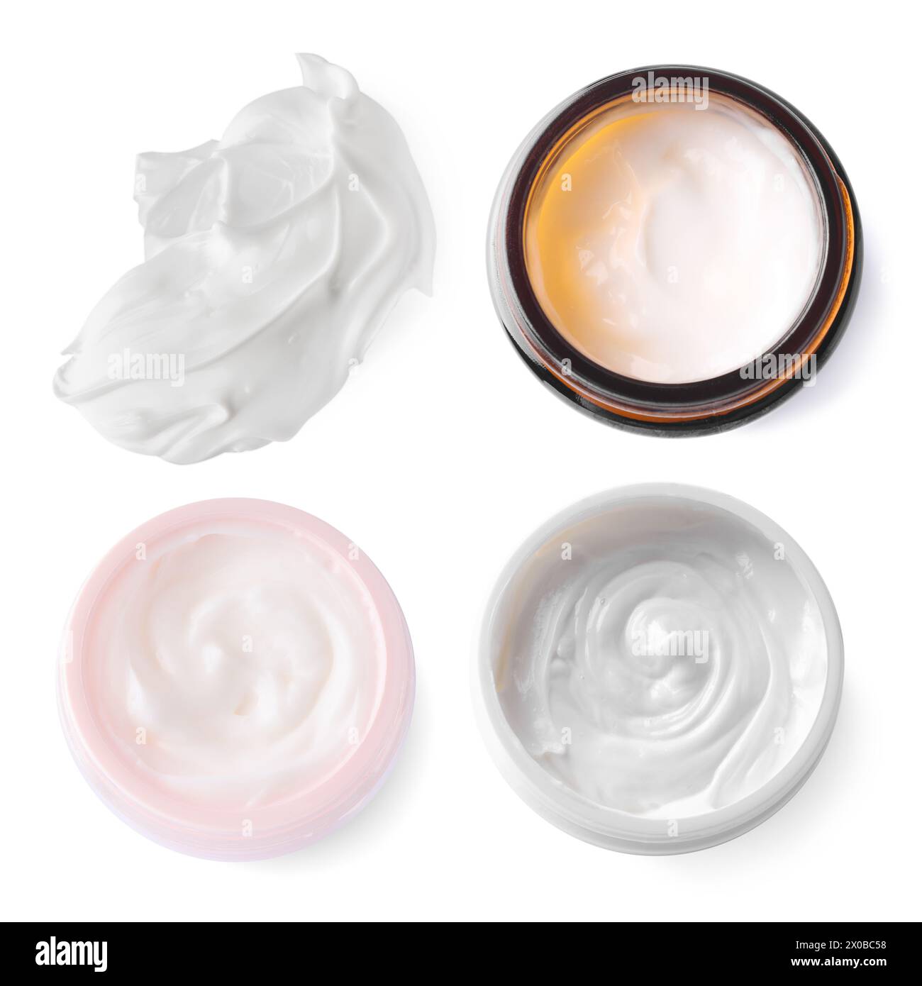 Set of body cream isolated on white, top view. Skin care product Stock ...