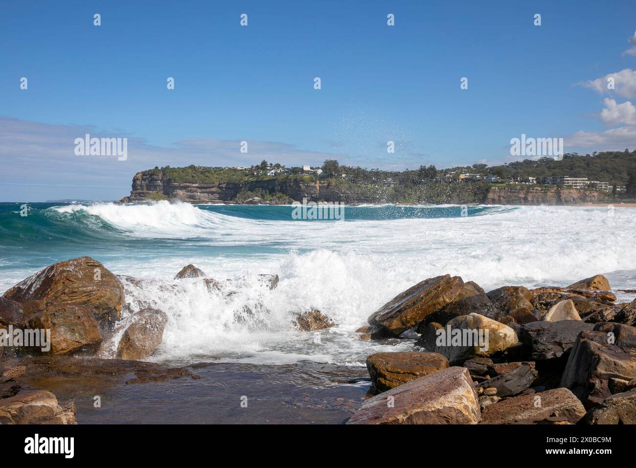 Avalon Beach in Sydney Australia, autumn 2024, big waves and swell as ...