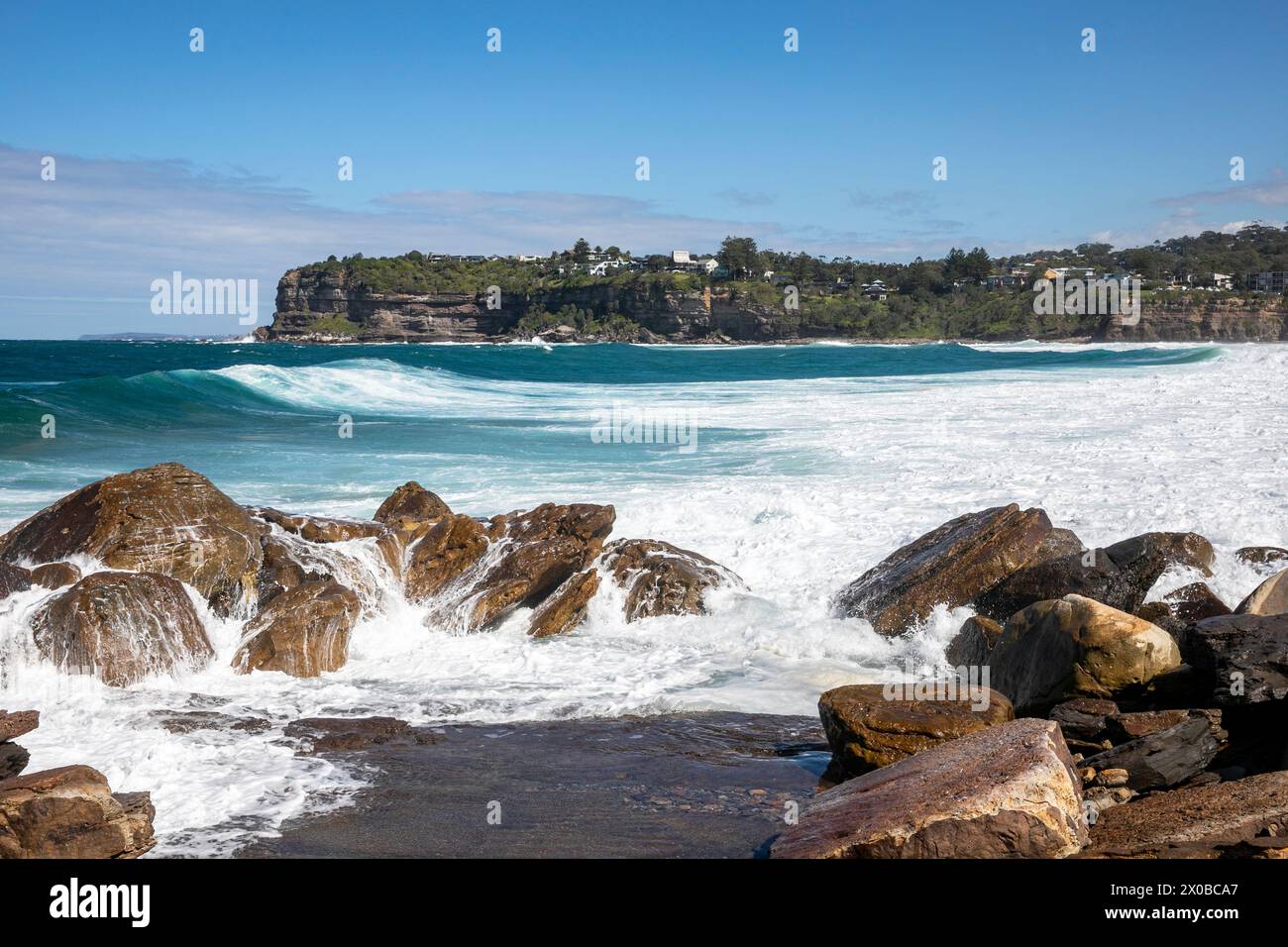 Avalon Beach in Sydney Australia, autumn 2024, big waves and swell as ...